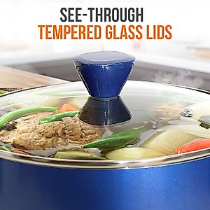 NutriChef Saucepan Pot with Lid - Non-Stick High-Qualified Kitchen Cookware with See-Through Tempered Glass Lids, 1 QT. (Works with Model: NCCWA13BU)