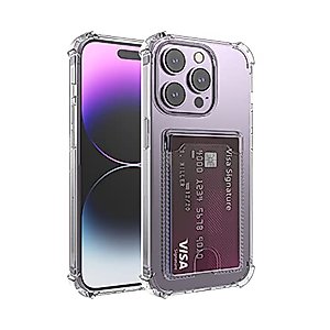 Wuwedo for iPhone 14 Pro Crystal Clear Card Case, [Slim & Protection][Up to 2 Cards] Anti-Yellowing Flexible TPU Wallet Case with Card Holder for iPhone 14 Pro 6.1" 2022