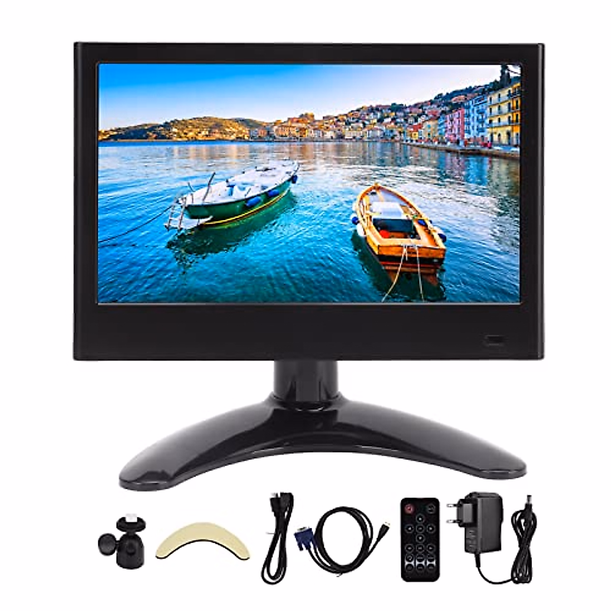 Fydun Gaming Monitor IPS, 7 Inch Portable Mini Ith Remote Control 100240V Color VGA AV DC USB HD Multimedia Interface Dual Speakers