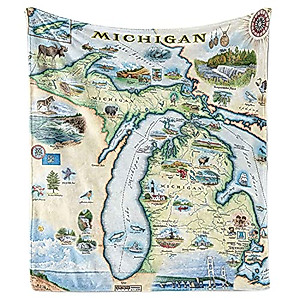 Michigan State Map Fleece Blanket - Hand-Drawn Original Art- Soft, Cozy, and Warm Throw Blanket for Couch - Unique Gift - 58"x 50"