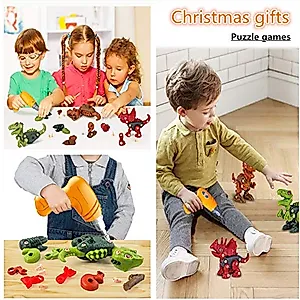 WeYingLe Take Apart Dinosaur Toys for Kids Dino Building Toy Set with Electric Drill T Rex Triceratops Velociraptor STEM Toys for 3 4 5 6 7 Year Old Boys and Girls (Triceratops)