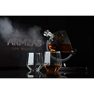 Whiskey Decanter Set with Glasses ARMZAS for Men and Women Diamond Decanter with 2 Drink Glasses and Wooden Stand, Cool Luxury Decanter for Vodka Wine Whisky Liquor Bourbon Christmas Gift Idea