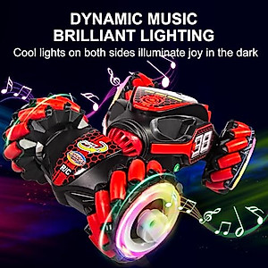 Boxgear 1:12 Gesture Sensing RC Stunt Car Off-Road, Four-Wheel Drive, Sports Mode, 40 Min Standby Suitable for Any Terrain, 2.4G Gesture Controlled Double-Sided Remote-Control Car Toy for Kids (Red)