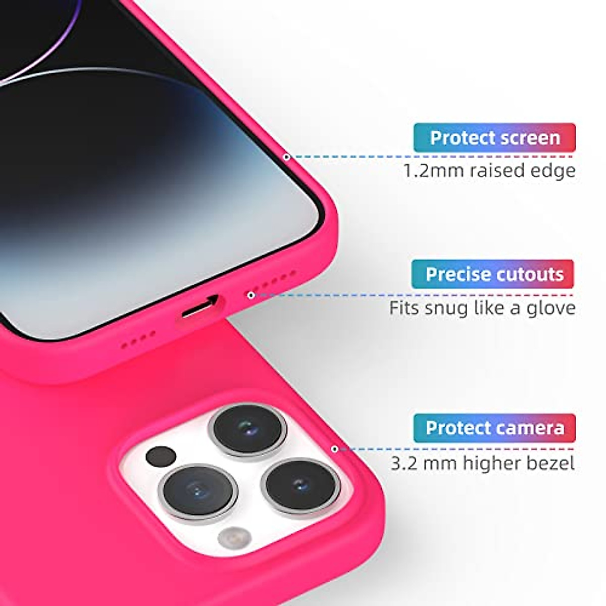 K TOMOTO Compatible with iPhone 14 Pro Max Case for Women, [Drop Protection] [Anti-Fingerprint] [Anti-Scratch] Shockproof Soft-Touch Silicone Phone Case for iPhone 14 Pro Max 6.7", Hot Pink
