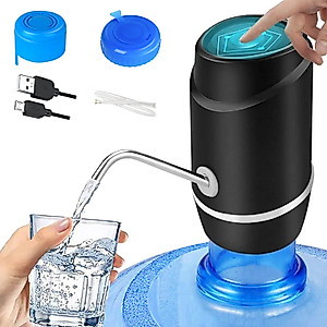 Water Bottle Pump - Water Pump for 5 Gallon Bottle - USB Charging Automatic Drinking Water Pump with Reusable Water Bottle Cap Universal Fit for Home, Office and Outdoor (Black)