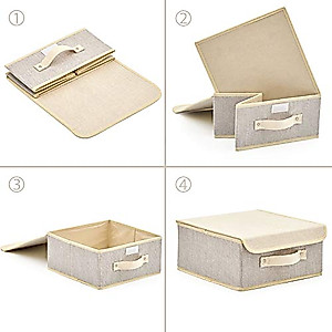 EZOWare 4-Pack Small Fabric Storage Basket Bin with Lid, Collapsible Storage Box Cube Organizer Container for Nursery, Closet, Bedroom - 10.5 x 10.5 x 5 inches, (Gray & Beige)