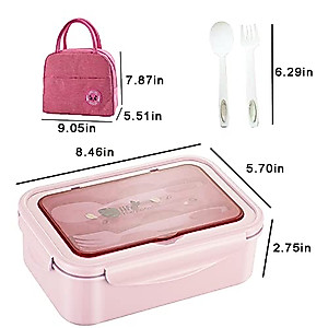 BIUWING Bento Lunch Box for adults 1400ml With Utensils, Insulated Lunch Bag Suitable for dining out 3-grid leak proof lunch box (Pink)