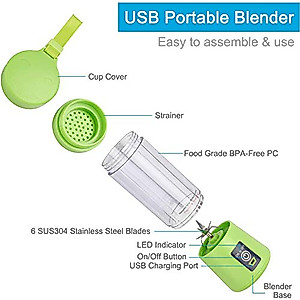 JTJxop Personal Size Blender Smoothies and Shakes, Single Serve Mini Blender, Mini Blender, with Six Blades, 4400mah USB Rechargeable, Sports,Travel,Gym