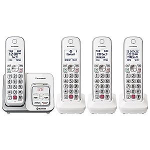 Panasonic Cordless Phone with Answering Machine, Link2Cell Bluetooth, Voice Assistant and Advanced Call Blocking, Expandable System with 4 Handsets - KX-TGD864W (White)