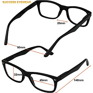 Success Eyewear Reading Glasses Set of 4 Black Quality Readers Spring Hinge Glasses for Reading for Men and Women +3