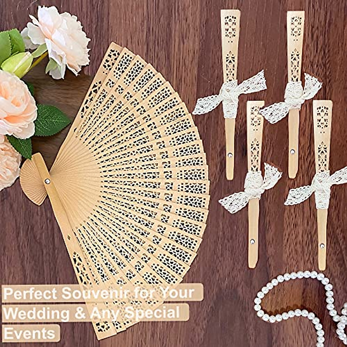 30pcs Sandalwood Foldable Hand Fans, Wedding Fans for Guests Bulk, Handheld Wooden Fans for Women, Hand Held Fans for Wedding, DIY Decorative Folding Fan for Party Decoration Baby Bridal Shower Gifts