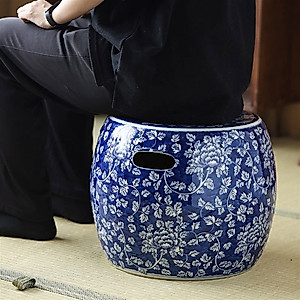 JIADIAONI Decorative Ceramic Garden Stool, Glazed Antique Celadon Low Stool, Suitable for Living Room, Garden, Shoe Changing Stool, Etc.