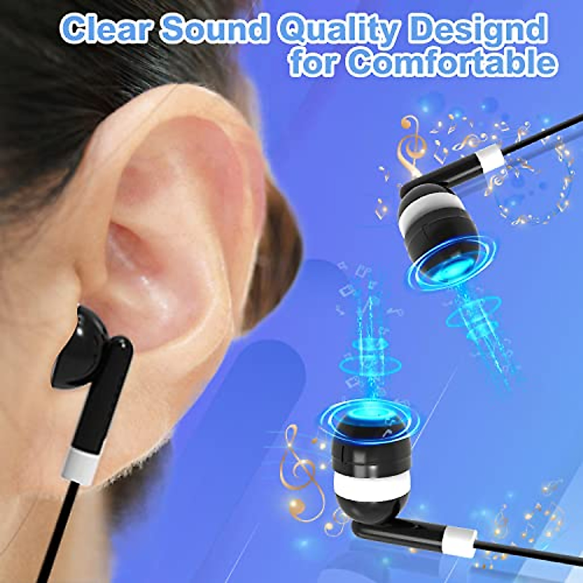 Bulk Earbud Headphones 60 Packs for Classroom Kids, Wensdo Wholesale Multi Colored Earphones Individually Bagged for Students, School, Library, Museums