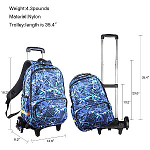 VILINKOU Rolling Backpack with Wheels Trolley Bag Wheeled Backpack for Boy and Girl, Backpack on Wheels for School, Travel (Blue Strips)