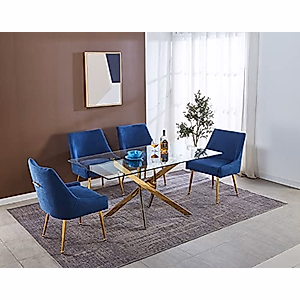 51'' Glass Dining Table with Tempered Glass Top, Gold Stainless Steel Legs Rectangular Table for 4 or 6 Person, Modern Kitchen Table Furniture for Home Office Dining Room, Elegant Clear Glass Table