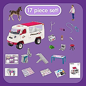 Schleich Horse Club, Horse Toys for Girls and Boys, Mobile Vet Horse Set with Hanoverian Foal Horse Figurine, 17 pieces