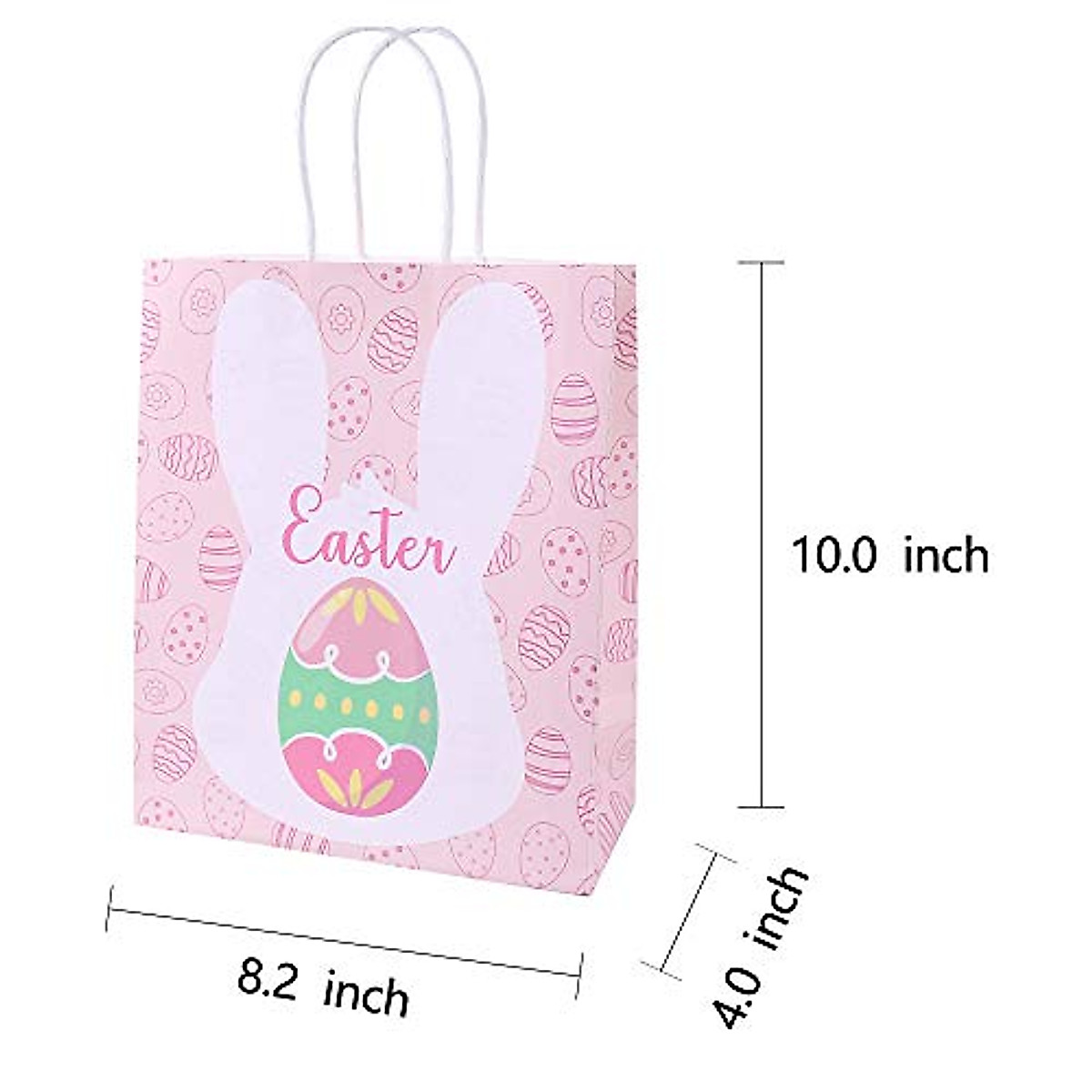 KEPATO 12 PCS Easter Gift Bags Paper Bag with Handles Bunny Design for Easter Egg Hunts, Party Favors Candies Goodie Bags Bulk,Packaging, Gifts