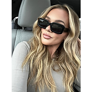 DIFF Indy Designer Rectangular Sunglasses for Women Polarized UV400 Protection, Black + Grey