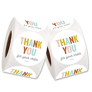 Monring 1000 Pieces 1x1 Inch Round Thank You Stickers for Small Business, Thank You for Your Order Stickers, Sealing Packaging for Small Business, Order, Decoration, Gifts, 2 Rolls with 1000 Labels