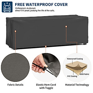 UDPATIO Outdoor Couch Aluminum Patio Furniture Sofa, 3 Seats Couch with 5" Thick Cushion and Waterproof Cover