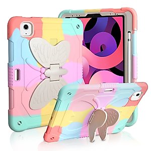 for iPad Air Case 5th/4th Gen 10.9 Butterfly Kickstand Pencil Holder, iPad Pro 11 Cases 3rd 2nd (2021/2020/2018) 2 in 1 Heavy Duty Rugged Cover Kids Girls for iPad Air 4th/5th（2022）/iPad Pro 11-Pink