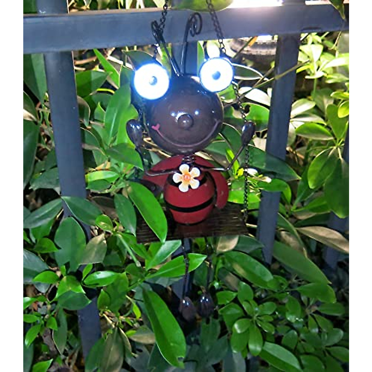 GDF Solar Lady Bugs Swing Metal Ladybug Hanging Animal Garden Decor Waterproof Solar Lights Decorative Outdoor Lights for Outside Patio Balcony Pathway Lawn Yard,Gifts for Her/Him