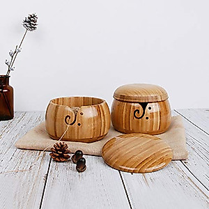 Pannow Bamboo Yarn Bowl, Knitting Yarn Bowls with Holes, Handmade Craft Knitting Bowl Storage Knitting and Crocheting Accessories Kit Organizer, 6 x 3 Inch