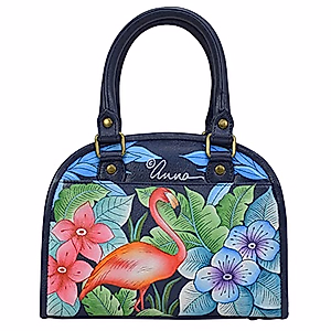 Anna by Anuschka Hand Painted Women’s Genuine Leather Convertible Satchel -Flamingo Fever