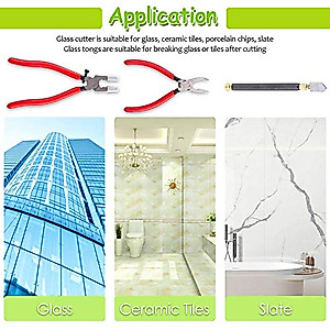 Keadic Professional Glass Cutter Tool Set with Glass Breaking Pliers, Glass Running Pliers, 2mm-20mm Oil Feed Carbide Tip with 2 Replaceable Blades for Mirrors/Windows/Mosaic/Stained Glass