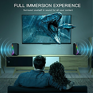 LLEVTIC Computer Speakers, Desktop Speakers with 6 Colorful RGB Lights, Volume Control PC Speakers, USB Powered Gaming Speakers with 3.5mm Aux Cable for PC Monitor Laptop Tablet Phone