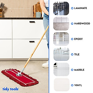 24 Inch Red Dust Mop with Wood Handle and 24 Inch Dust Mop Refill Bundle - 1 Mop Sets and 4 Refills