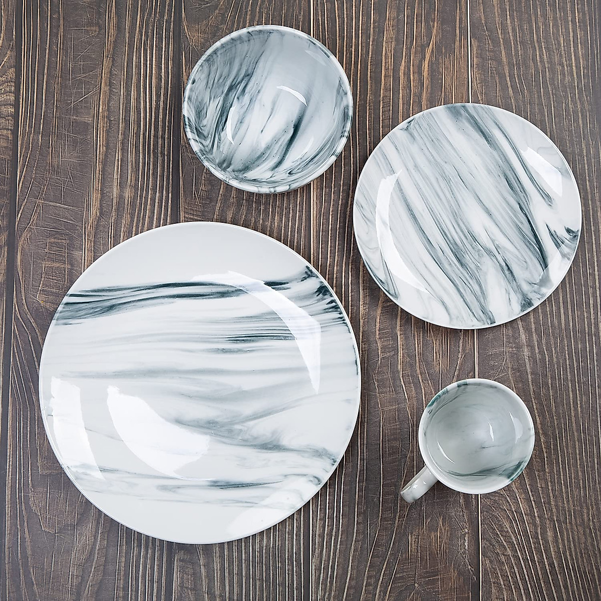 Cutiset Unique Accent Elegant Natural Marbleized 16 Piece Dinnerware Set, Plates and Bowls Sets,Service for 4