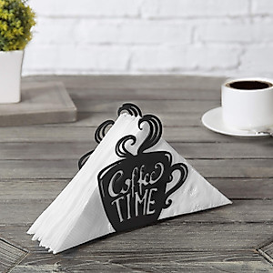 MyGift Black Metal Upright Paper Napkin Holder with Decorative Coffee Time and Mug Cutout Stenciled Design