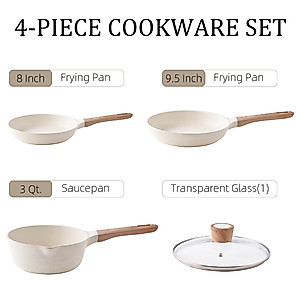 Pots and Pans Set Nonstick - YIIFEEO 4 Piece Granite Kitchen Cookware Sets 8" & 9.5" Non Stick Frying Pan Set and 3 Qt Sauce Pan with Lid, Induction Cookware PFOA Free Pans for Cooking Pasta Pot Gifts
