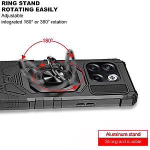 Ailiber Case for OnePlus 10T 5G with Tempered Glass Screen Protector, Ring Kickstand for Magnetic Car Mount, Heavy Duty Shockproof Protective Hard Phone Cover - Black