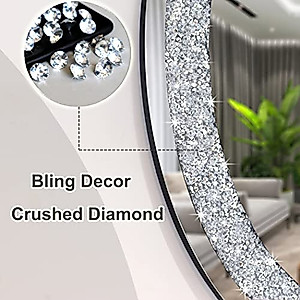 DMDFIRST Crystal Crushed Diamond Oval Shaped Glam Bling Silver Mirror for Wall Decoration 16x20x0.9 inch Wall Hang Frameless Sparkly Mirror Glass Stunning Home Diamond Decor