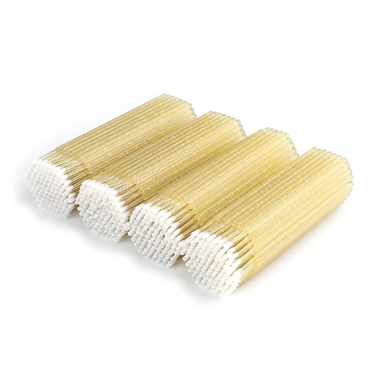 400PCS Crystal Micro Brush Applicator Disposable Micro Cotton Swabs for Eyelash Extensions Makeup Clean (Head Diameter: 2.0mm) (Gold)