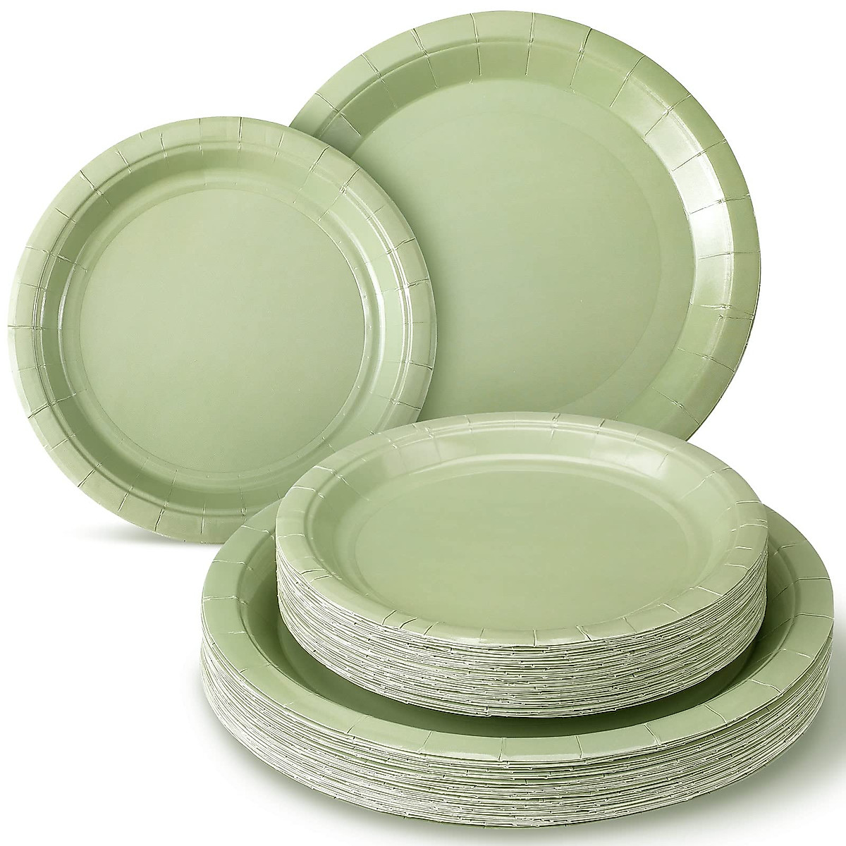 Roshtia 100 Pcs Sage Green Disposable Plates Green Paper Plates Disposable Dessert Plates Bulk 7 Inch 9 Inch Disposable Paper Plates Set Decoration for Wedding Engagement Bridal Shower