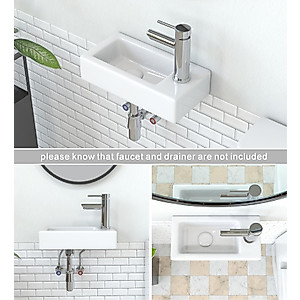 J-FAMILY Small Bathroom Sink Wall Hung Basin Sink Rectangle Ceramic Mini Vessel Sink Wall Mount Wash Basin,Right Hand