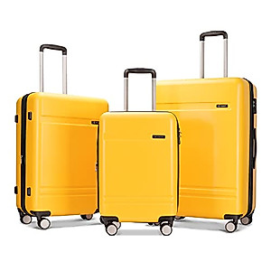 PRIMICIA GinzaTravel 3-Piece Luggage Sets Expandable Suitcases with 4 Wheels PC+ABS Durable Hardside Luggage sets TSA lock (Yellow, 3-Piece Set(20"/25"/29"))