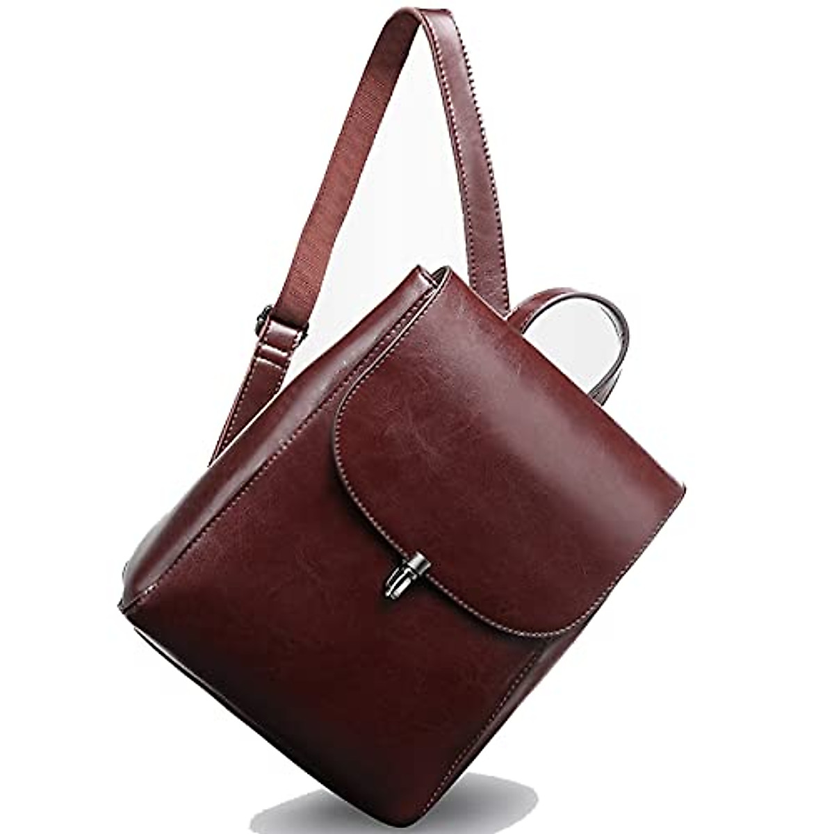 HESHE Women’s Leather Backpack Casual Style Flap Backpacks Daypack for Ladies (Coffee)