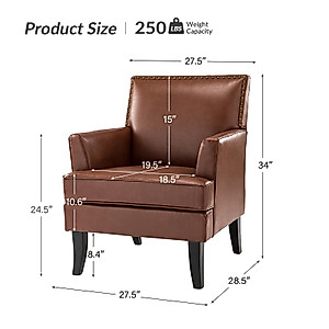 HULALA HOME Modern Faux Leather Accent Chair, Comfy Upholstered Sofa Chair with Nailhead Trim, Living Room Bedroom Armchair with Wood Legs, Brown