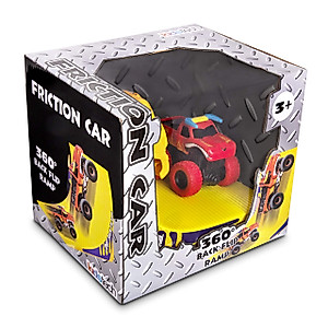 Kidstech Super Friction Monster Trucks with 360 Degrees Back Flip Ramp Track Set of 2 Cars - Push N Go Large Wheel Cars for Kids Ages 3+ (Colors May Vary)