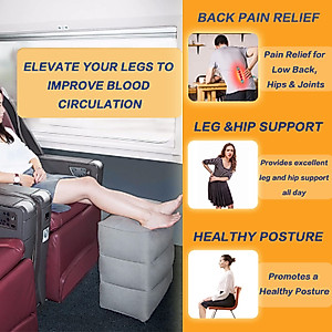 Inflatable Travel Pillow, Kimiandy Travel Essentials for Kids & Adults,Airplane Footrest Can Be Adjustable Height,Leg Rest Airplane Pillow for Travel/Cars/Office/Hotel (Grey)