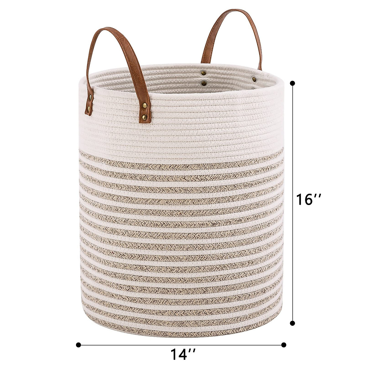 YOUDENOVA Laundry Basket for Blanket- Cotton Nursery Hamper 16 x 14 x 14 Inches, Woven Basket for Kids Toy, Clothes Hamper Basket, Brown