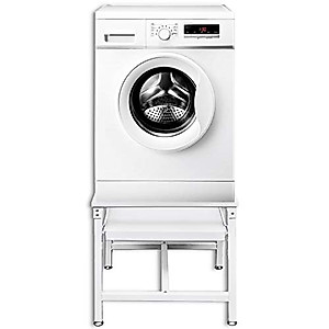 INLIFE Washer Dryer Stand with Pull-Out Shelf, Heavy Duty Washing Machine Pedestal Adjustable Height Base for Mini Air Conditioner Refrigerator Dryer 24.8"x21.3"x12.2"(WxDxH)