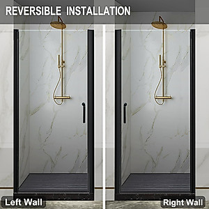 GroGro Frameless Glass Shower Door,32-33.5" W x 72" H Pivot Swing Shower Door,1/4 in Thick Clear Tempered Glass,Matte Black Finish, Black Shower Door Can Be Reversible Installation