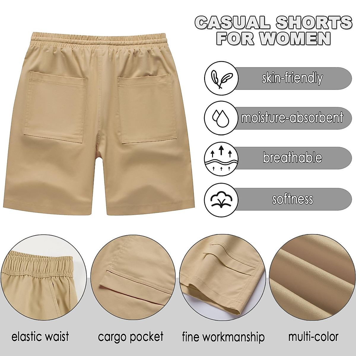 XinYangNi Womens Elastic Waist Drawstring Comfy Cotton Loose Fit Bermuda Multi Pockets Wid Leg Shorts Army Green US 2XL