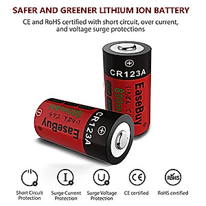 EaseBuy Arlo Rechargeable Batteries, 800mAH 123A Rechargeable Batteries for Arlo VMS3130 VMC3030 VMK3200 VMS3330 3430 3530 Cameras, Alarm System, Flashlight (4-Pack)