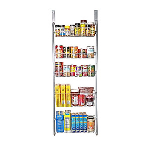 Bee Home Over the Cabinet Pantry Door or Wall Mounted Heavy Duty Metal Basket Organizer Storage Rack for Kitchen, Bathroom, Office, Toy Room includes hooks for over the door or wall mounting (5 Tier)